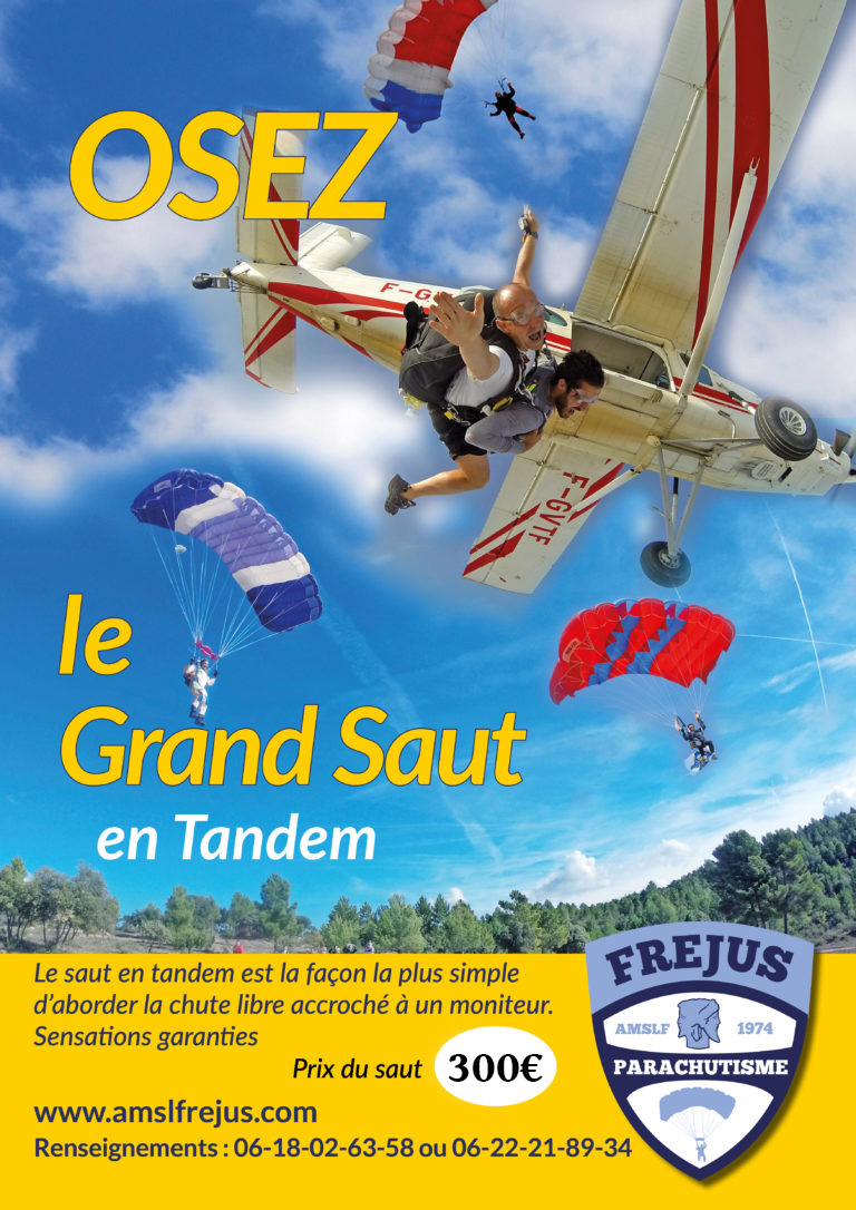 Saut parachute à Fréjus et dans le Var. Baptême saut tandem Anniversaire